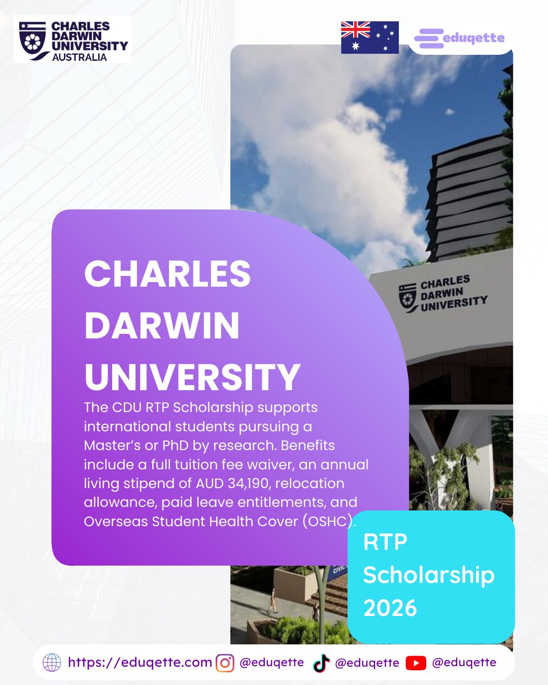 Charles Darwin University – Competitive Round RTP Scholarship - Eduqette